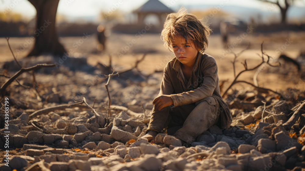 boy Hungry starving poor little child looking at the camera. generative ...