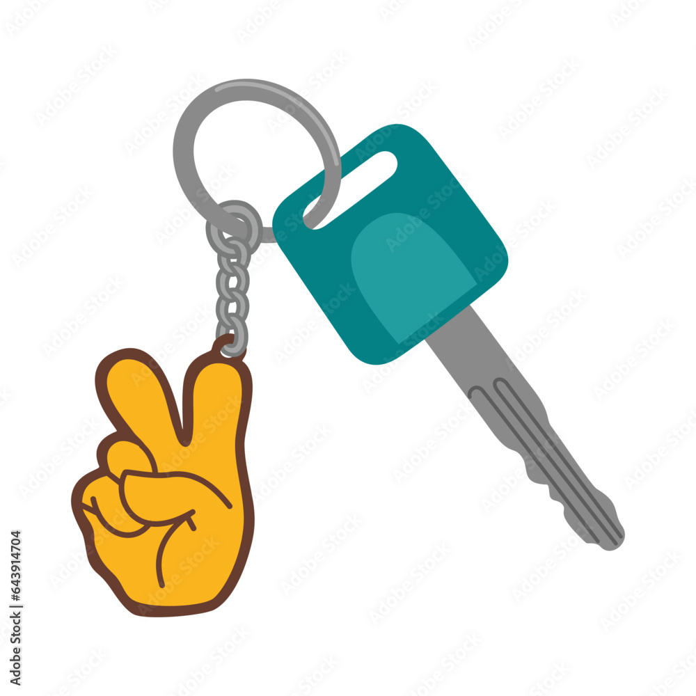 Key with keychain. Hand drawn vector illustration isolated on white ...