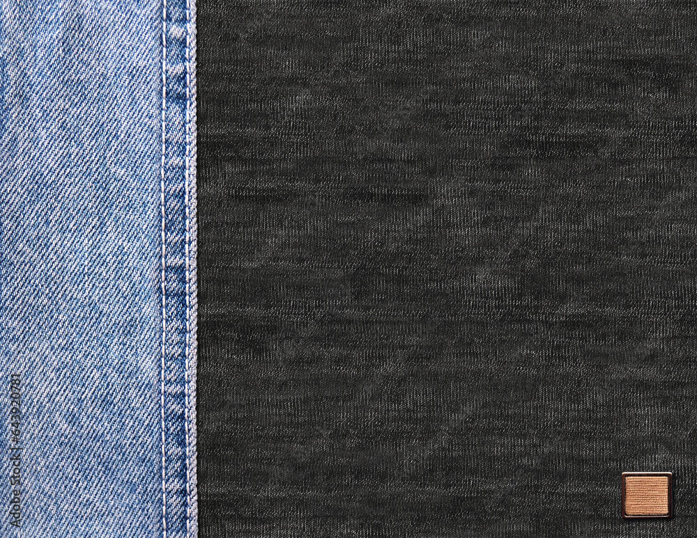 Horizontal background with blue denim borders with a seam, leather ...