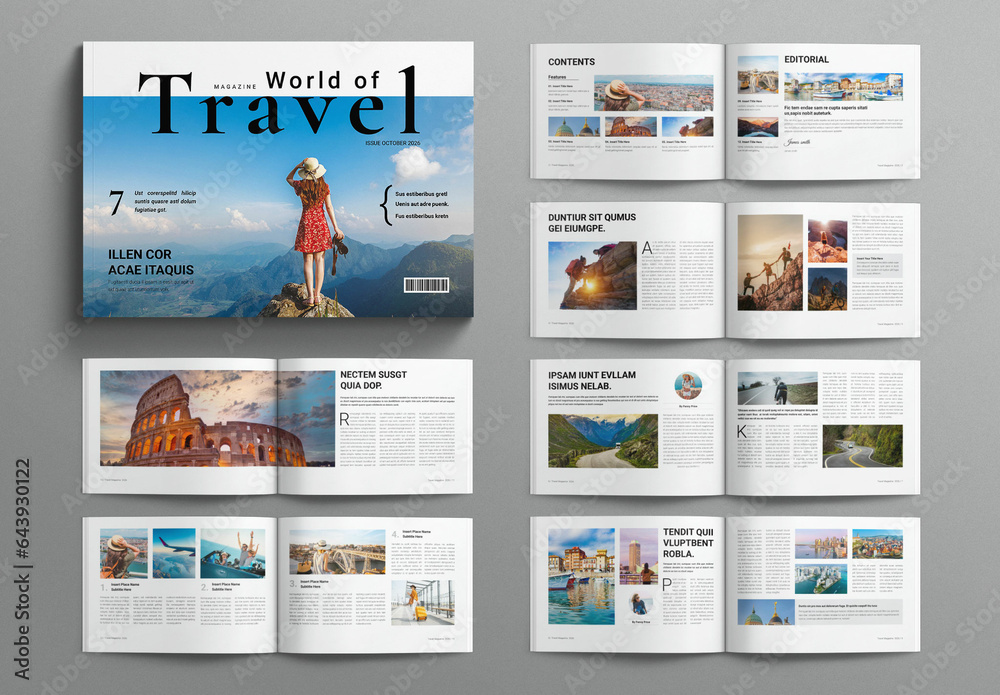 Modelo de Travel Magazine Layout Design Template Landscape do Stock ...