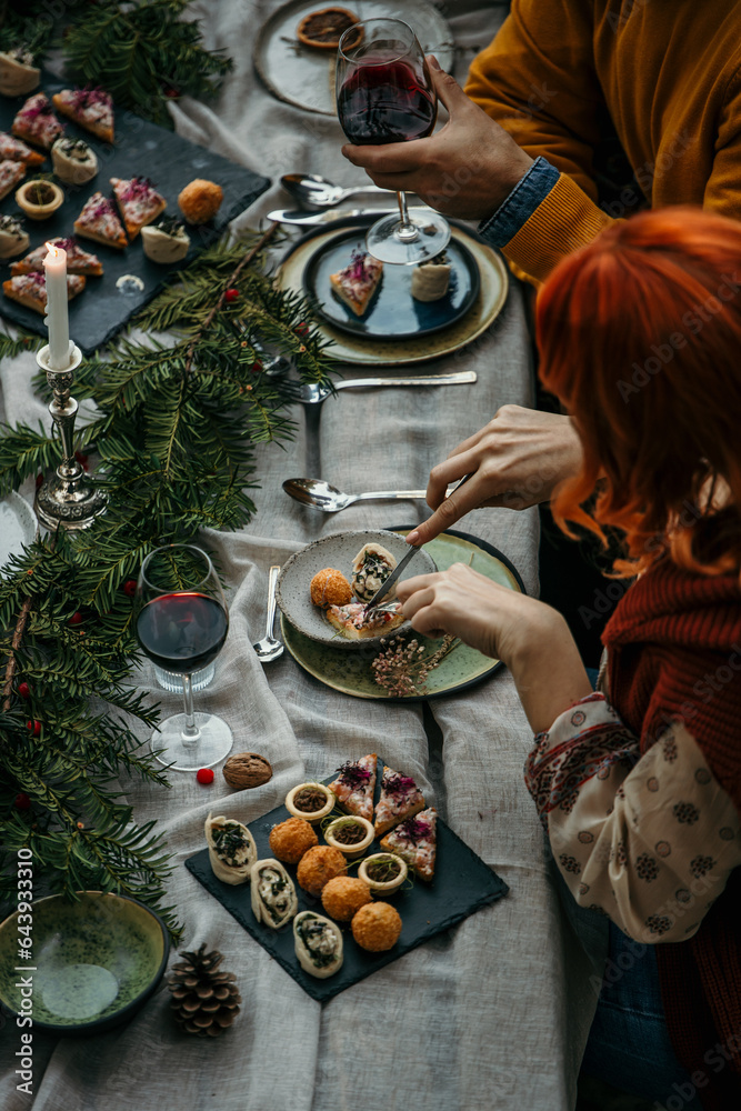 The joyous ambiance of a starter food, with a diverse group of people ...