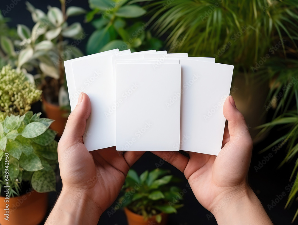 Hands holding or touching a deck of blank cards, blank mockup template ...