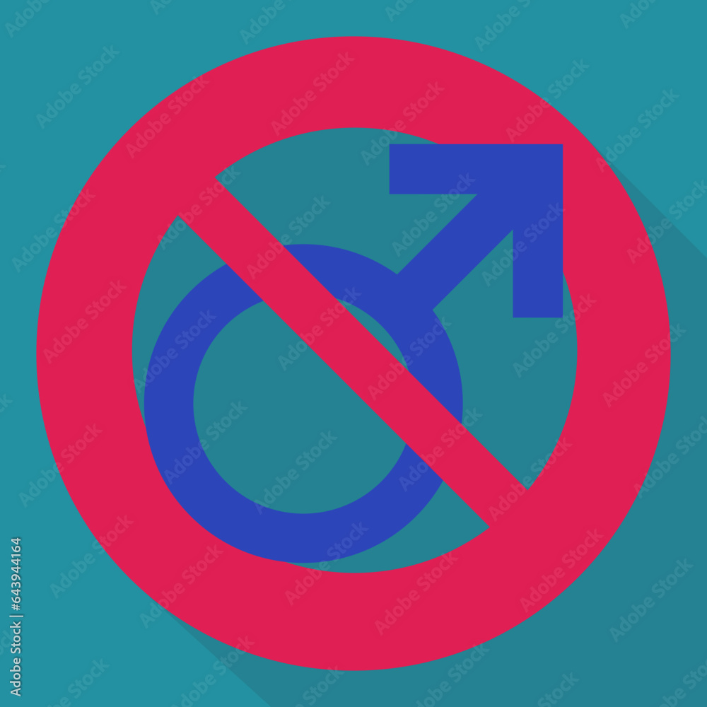Red circular prohibition symbol with the blue male symbol crossed out ...