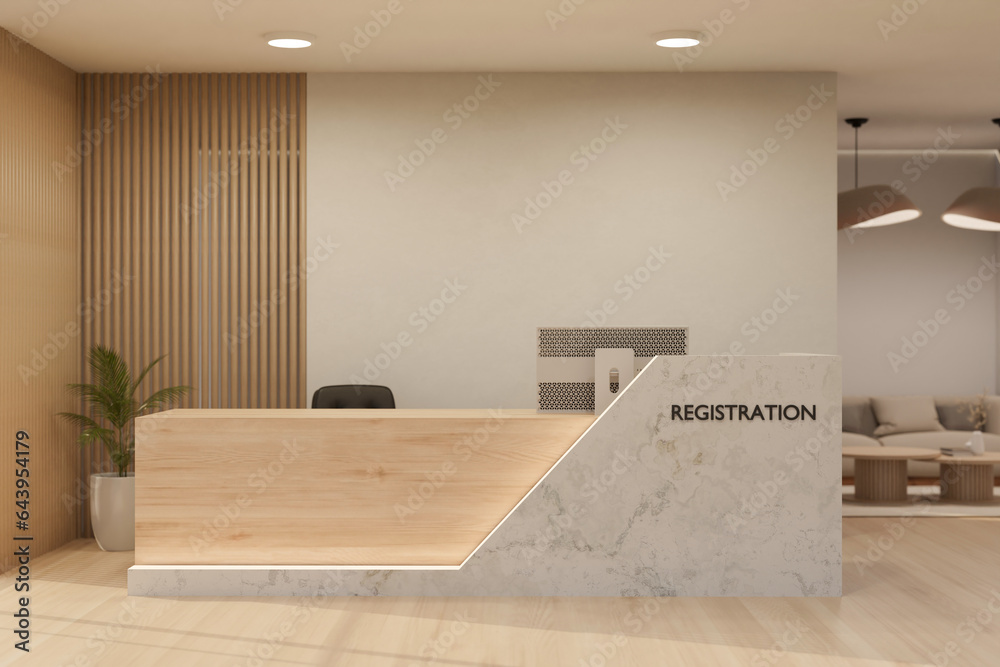 A modern, luxury, and beautiful registration counter or lobby front ...