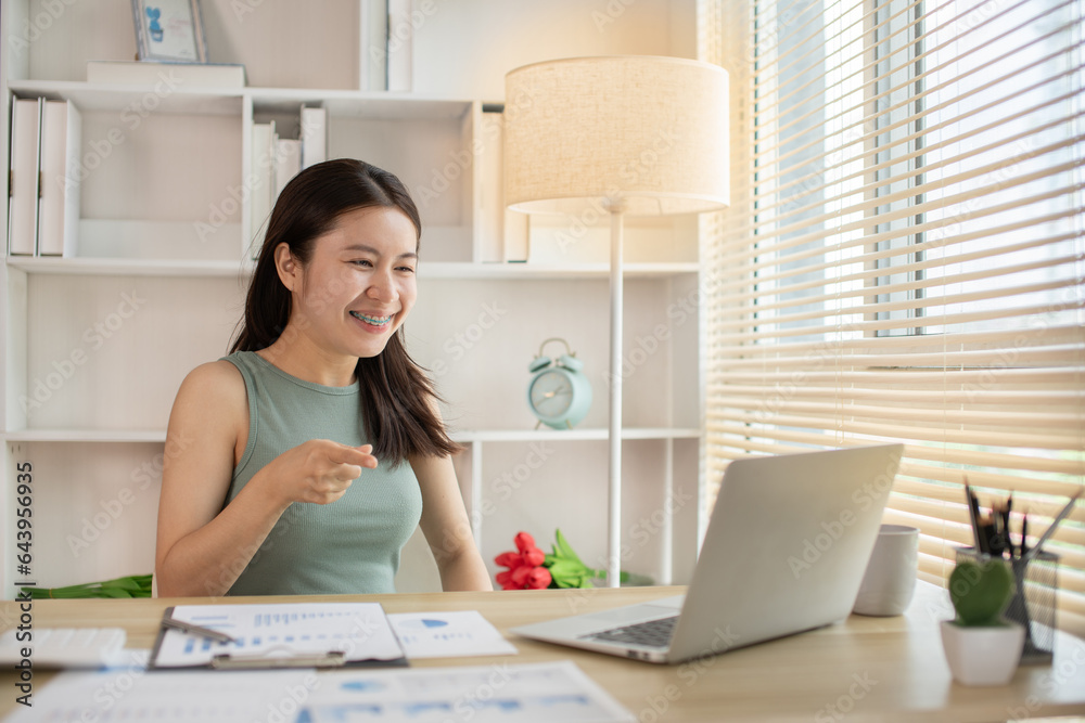 Young woman Working from Home, Video Call with Customer in Office ...