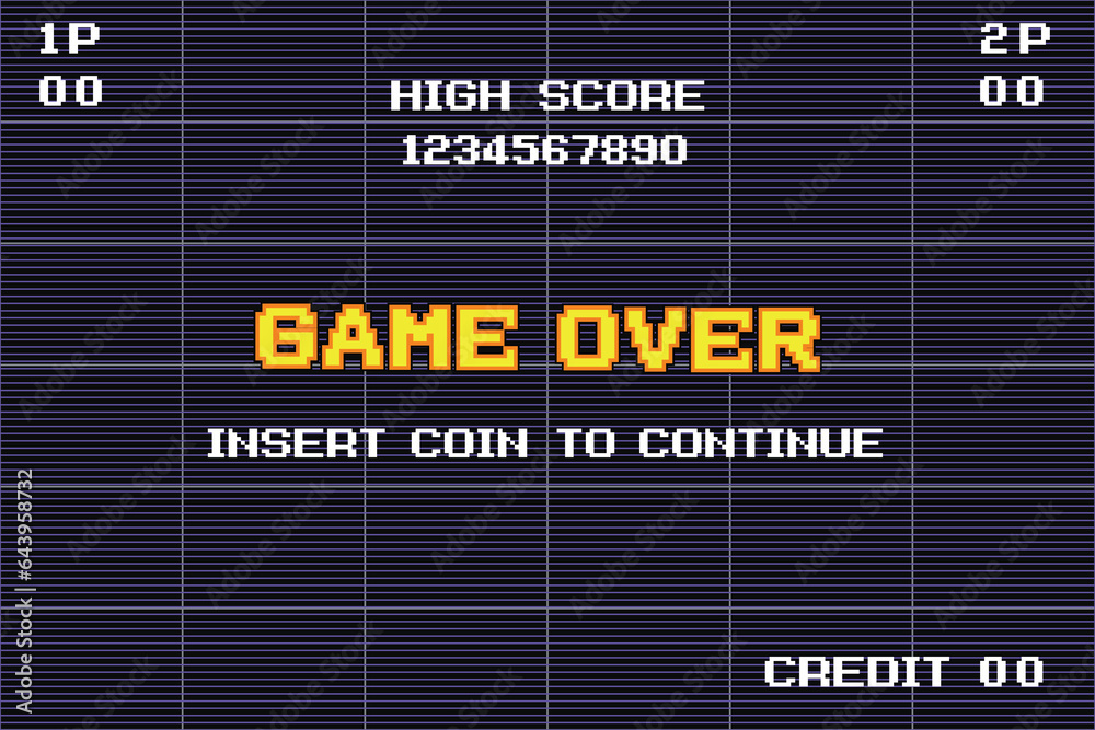 GAME OVER INSERT A COIN TO CONTINUE .pixel art .8 bit game. retro game ...