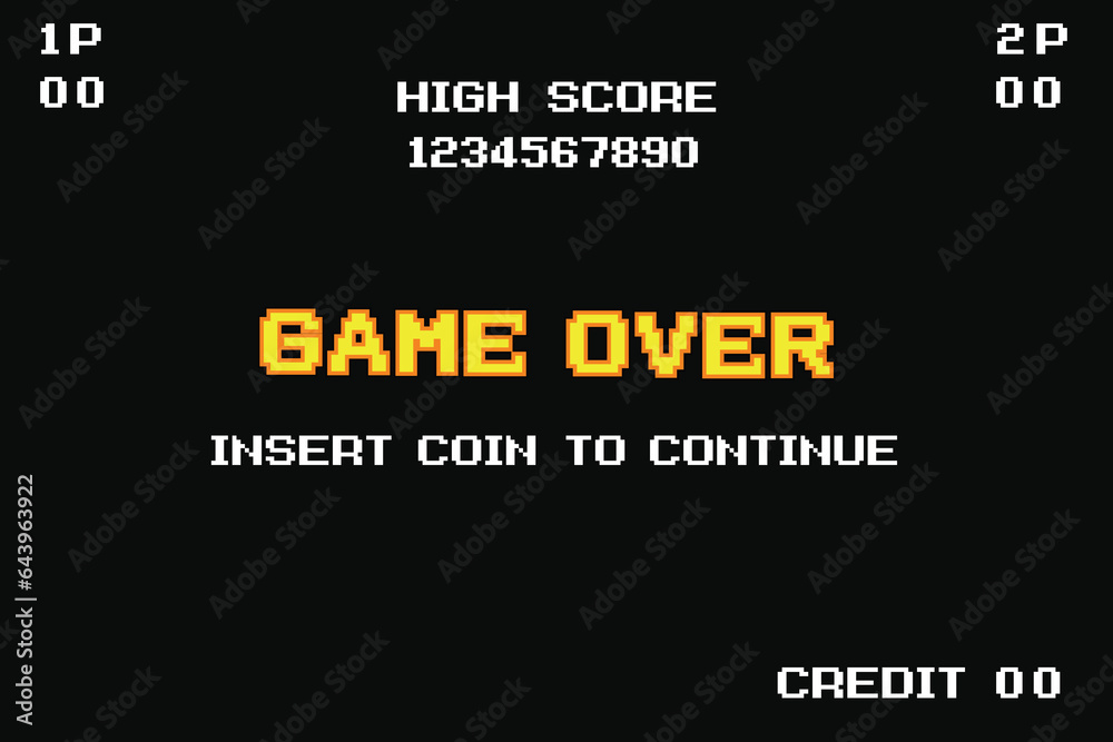GAME OVER INSERT A COIN TO CONTINUE .pixel art .8 bit game. retro game ...