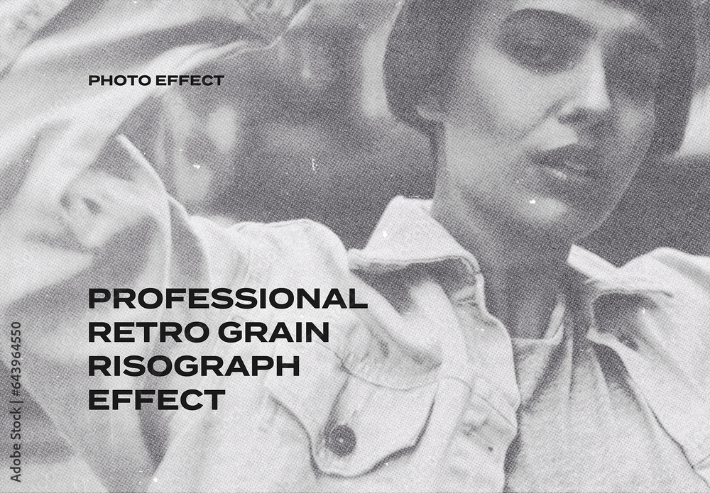 Retro Grain Risograph Photo Effect Mockup Template Paper Texture ...