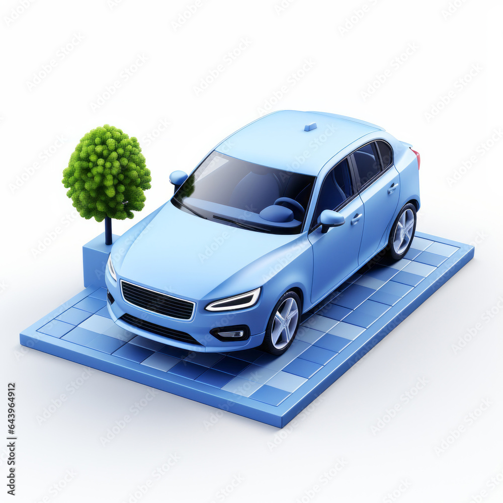 3D model a blue modern car, isometric illustration, render from blender ...