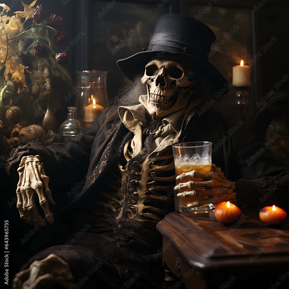 The Enigmatic Charisma of a Suited Skeleton Unfolds as It Contemplates ...