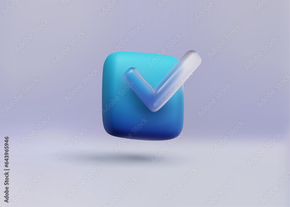 3d blue check mark icon. Approvement concept. Cartoon render style ...