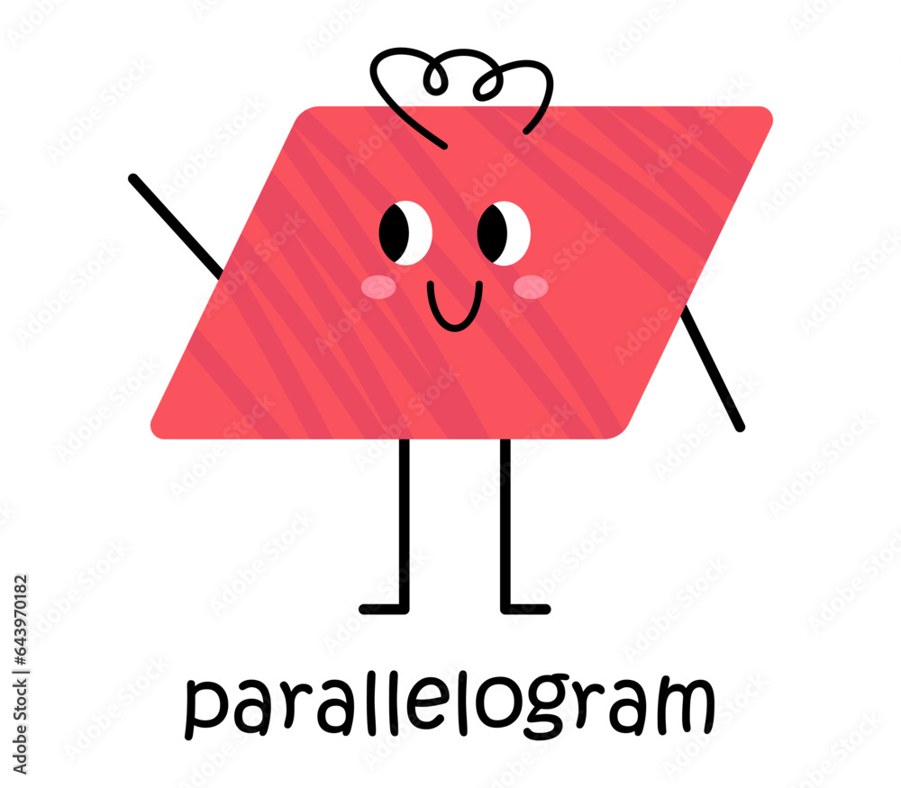 Vector red parallelogram character. Cute geometric figure with face and ...
