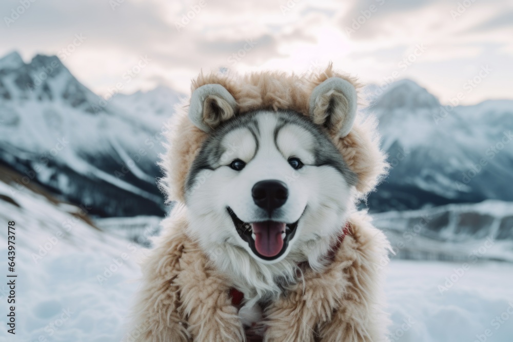 Environmental portrait photography of a smiling siberian husky whining ...