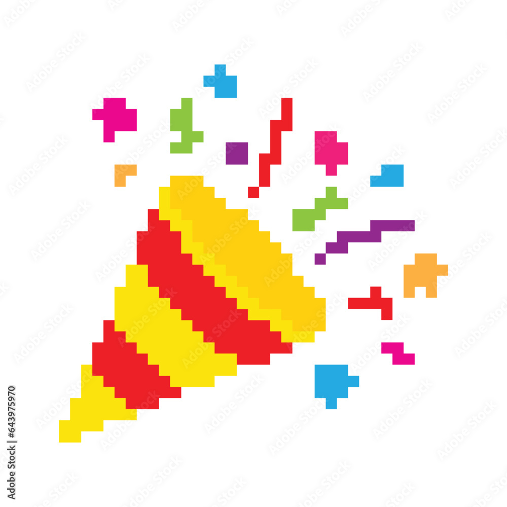 party confetti icon 8 bit, pixel art fireworks birthday icon for game ...