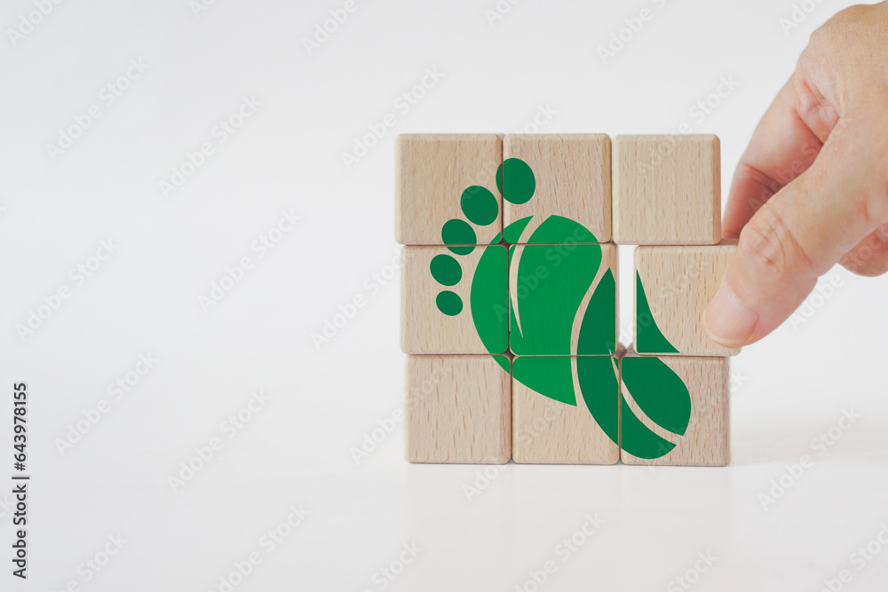 Carbon ecological footprint symbols with green leaves, reduce co2 on ...