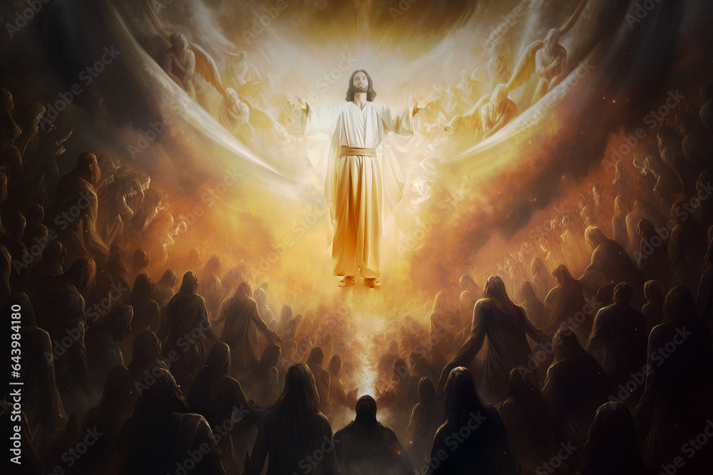 Foto de Jesus Christ our saviour, son of god, rises up to heaven in ...