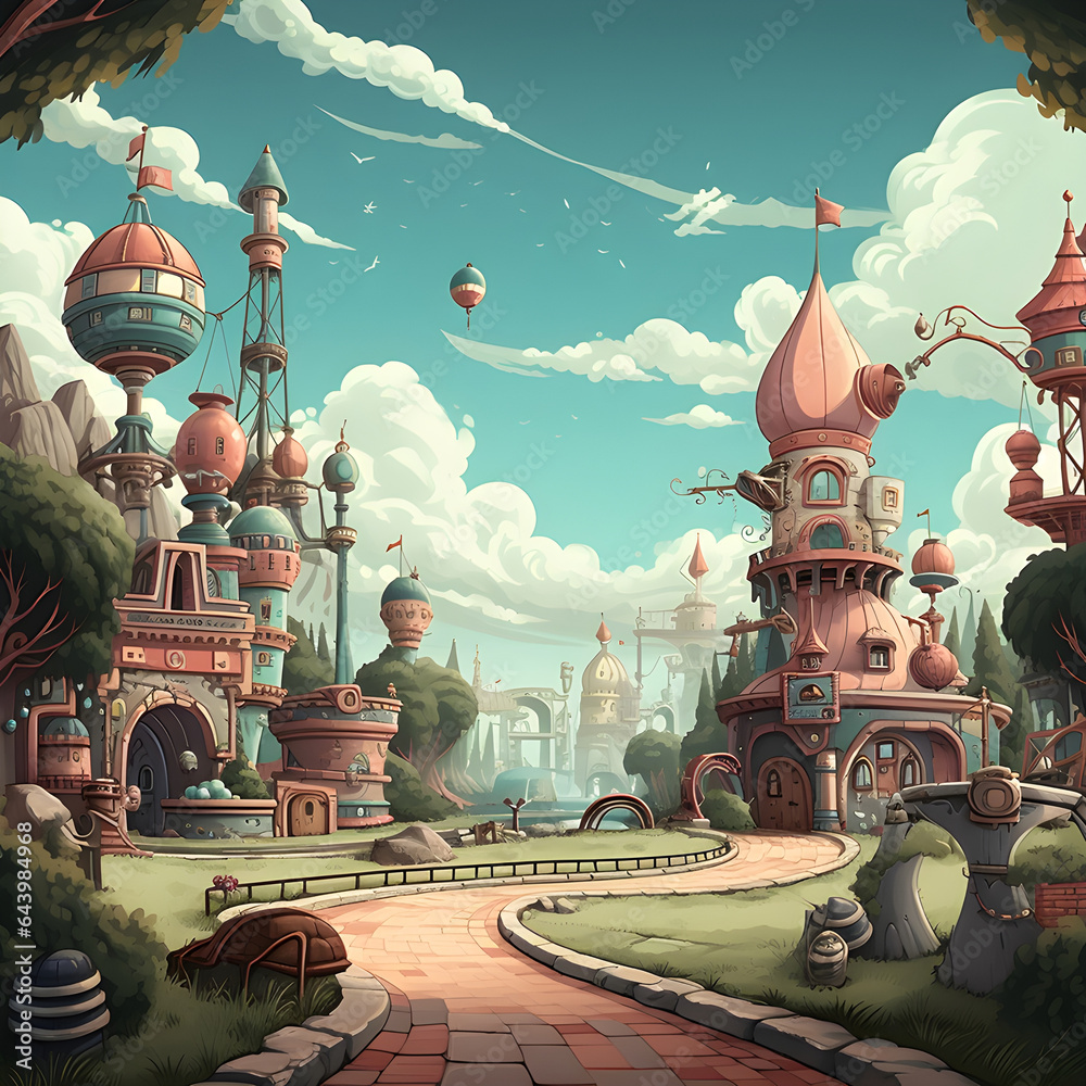 Dreamy Cartoon Landscape, Cartoon landscape, fairy tale backdrop, draw ...