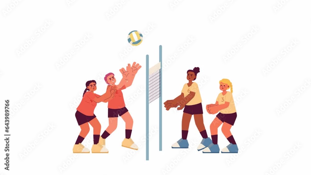 Girls volleyball team cartoon animation. Athlete women playing ...