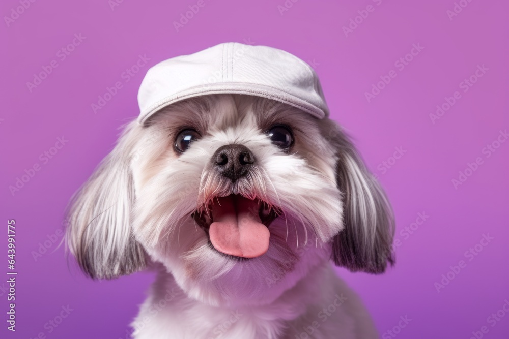 Medium shot portrait photography of a happy shih tzu tracking scent ...