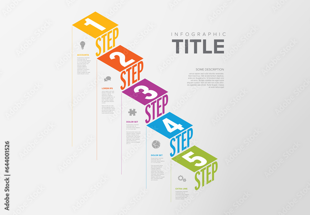 Infogrpahic five steps diagram template for workflow, business schema ...