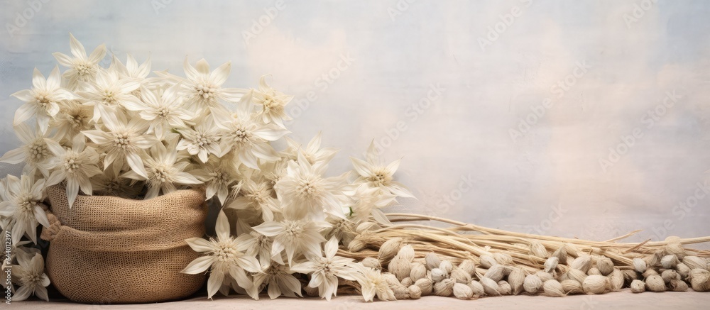 Indonesian endemic flower Javanese edelweiss dried and placed in a pot ...