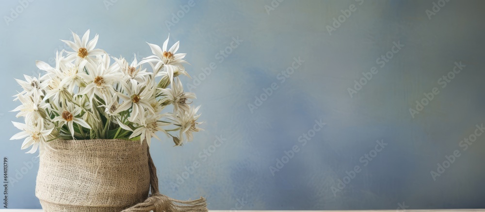 Indonesian endemic flower Javanese edelweiss dried and placed in a pot ...