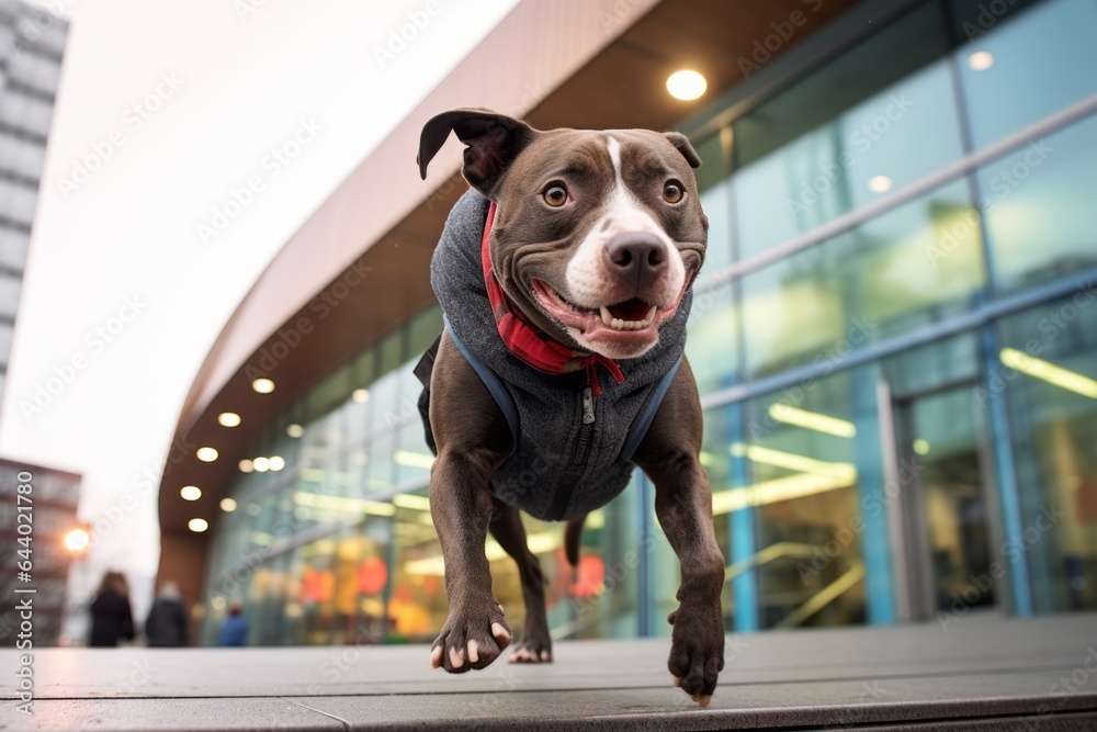Lifestyle portrait photography of a funny staffordshire bull terrier ...