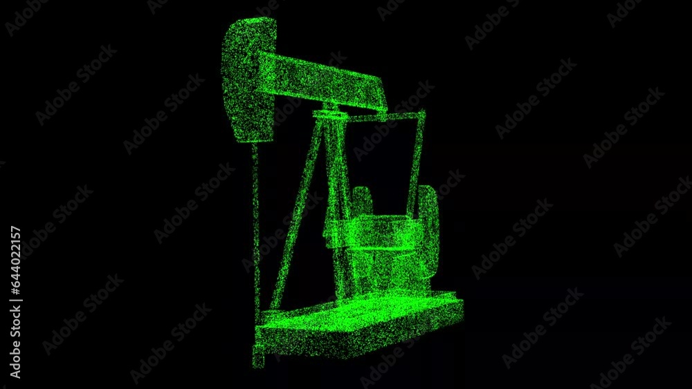 3D Mining pump rotates on black background. Energy mining concept. Oil ...