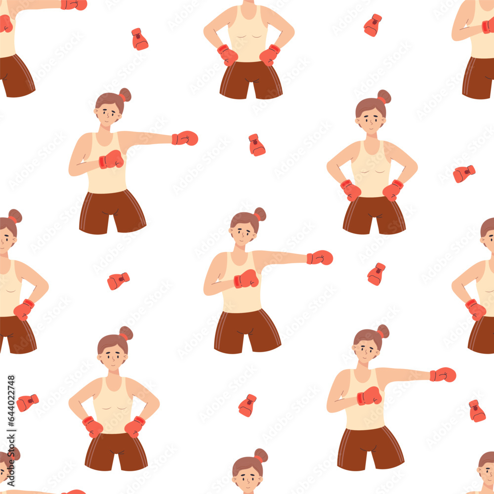 Seamless pattern boxing. Cute girls athletes boxers on white background ...