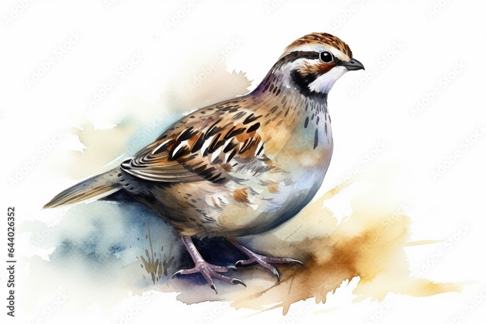 Bird-like watercolor painting of a partridge or quail on white ...
