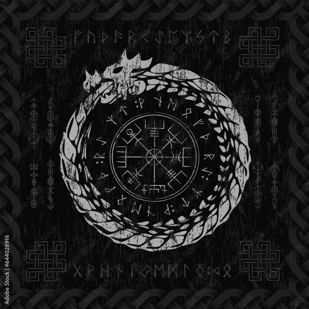 Abstract dragon viking symbol with runes Stock Vector | Adobe Stock