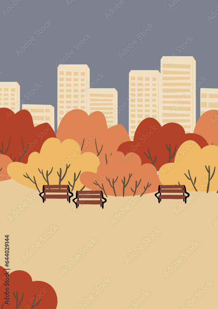 fall landscape clipart, autumn park vector illustration, city scenery ...