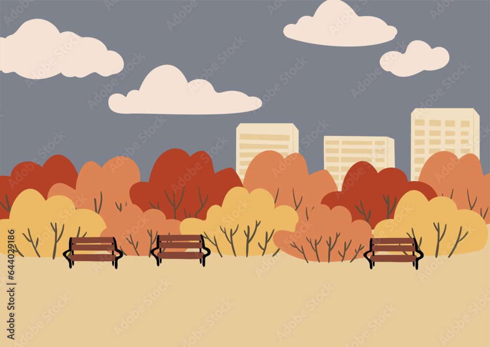 fall landscape clipart, autumn park vector illustration, city scenery ...