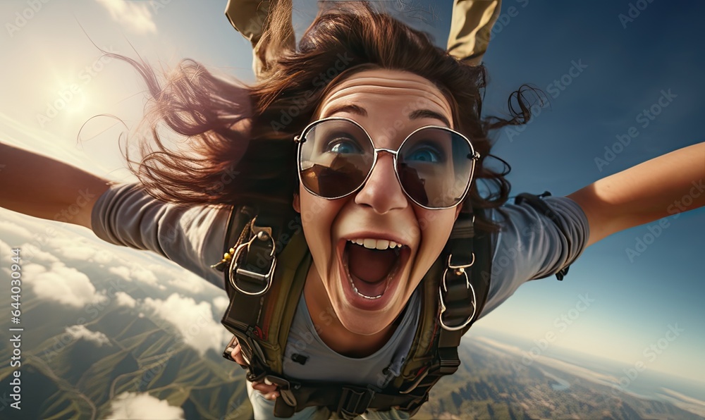 The sky becomes her playground as the woman skydives with grace. Stock ...