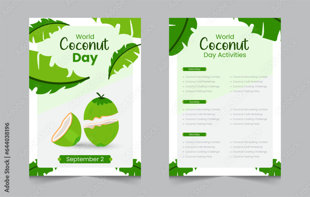 Coconut day activity invitation layout template, weekend activities a4 ...