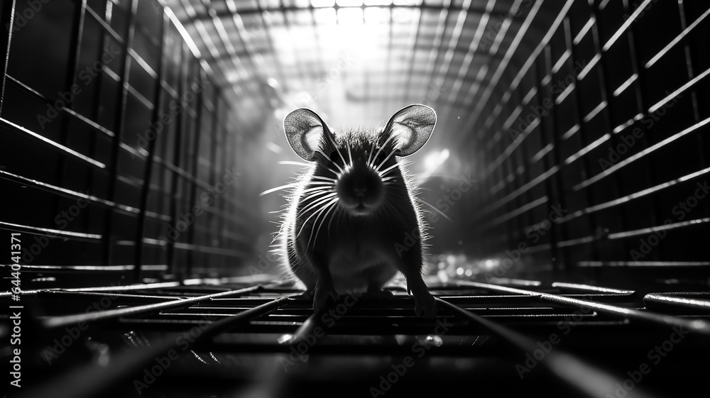 gray mouse rat in a cage escape laboratory concept freedom from iron ...