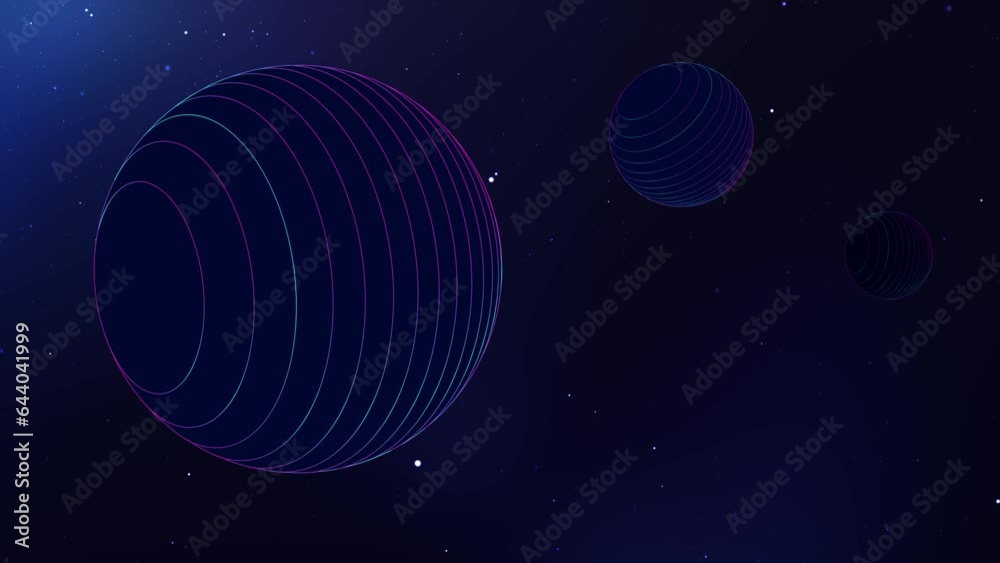 Animated video of Universe with three planets in motion. Futuristic ...