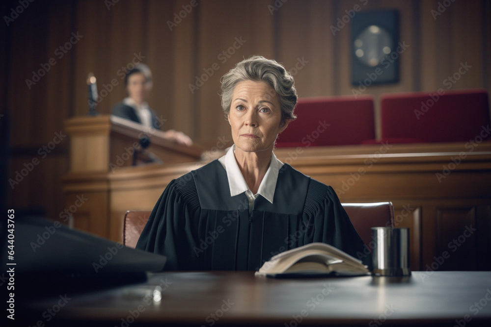 Powerful mature woman judge portrait in courtroom Stock Photo | Adobe Stock