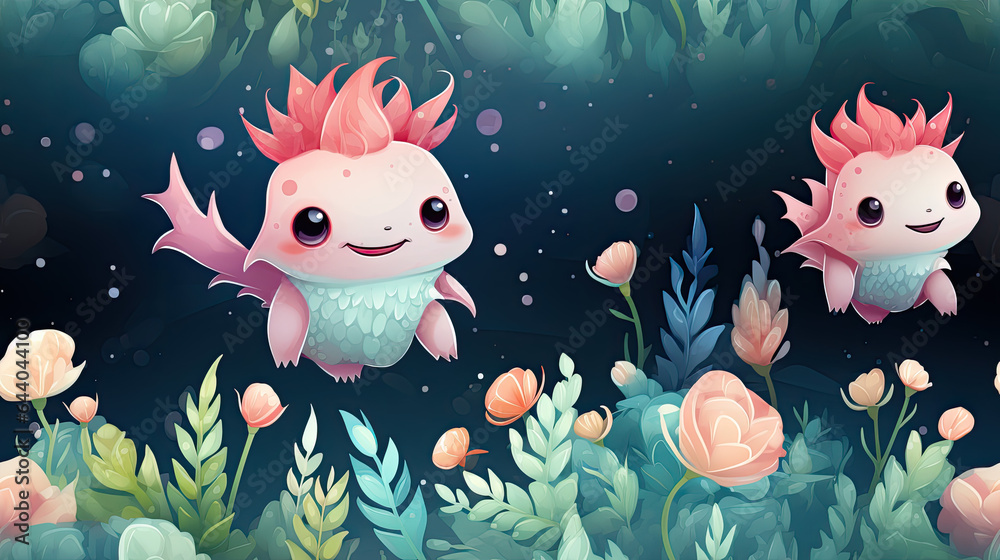 Generative AI, axolotl seamless pattern, tile, wallpaper, wrapping ...