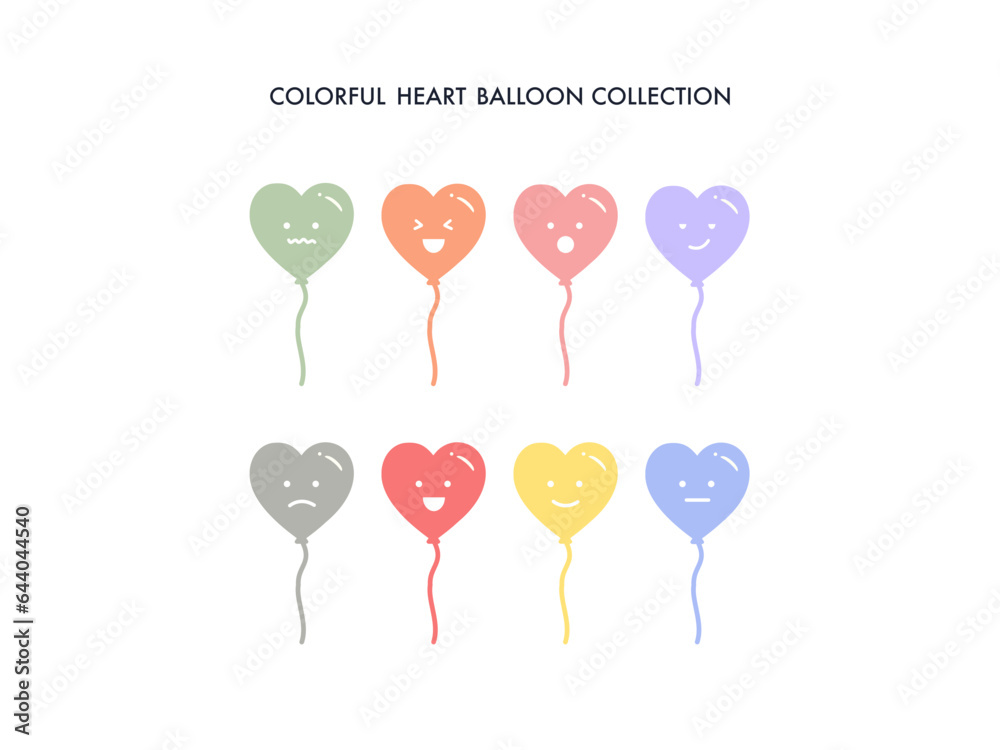Collection of pastel colors heart shape balloons with different emotion ...