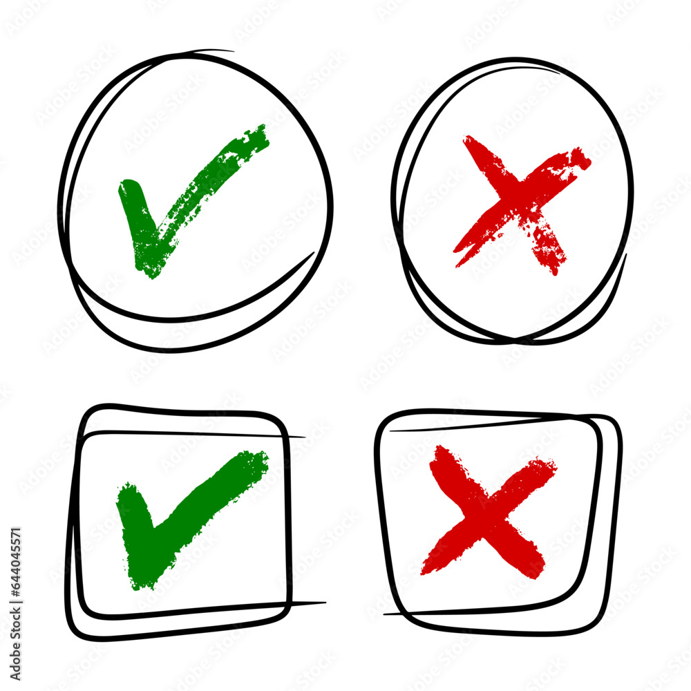 Tick and cross signs. Checkmark OK and X icons. Stock Vector | Adobe Stock