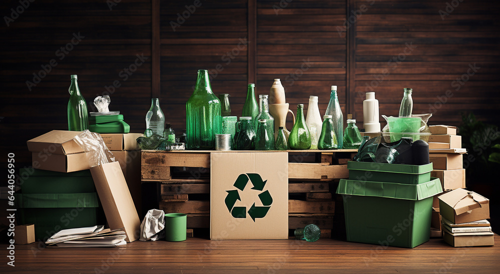 Recycle symbol with Bottle waste, plastic waste and paper waste for ...