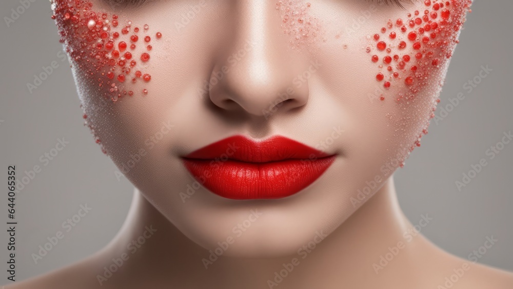 Female lower half of the face with abstract skin lesions, pimples ...