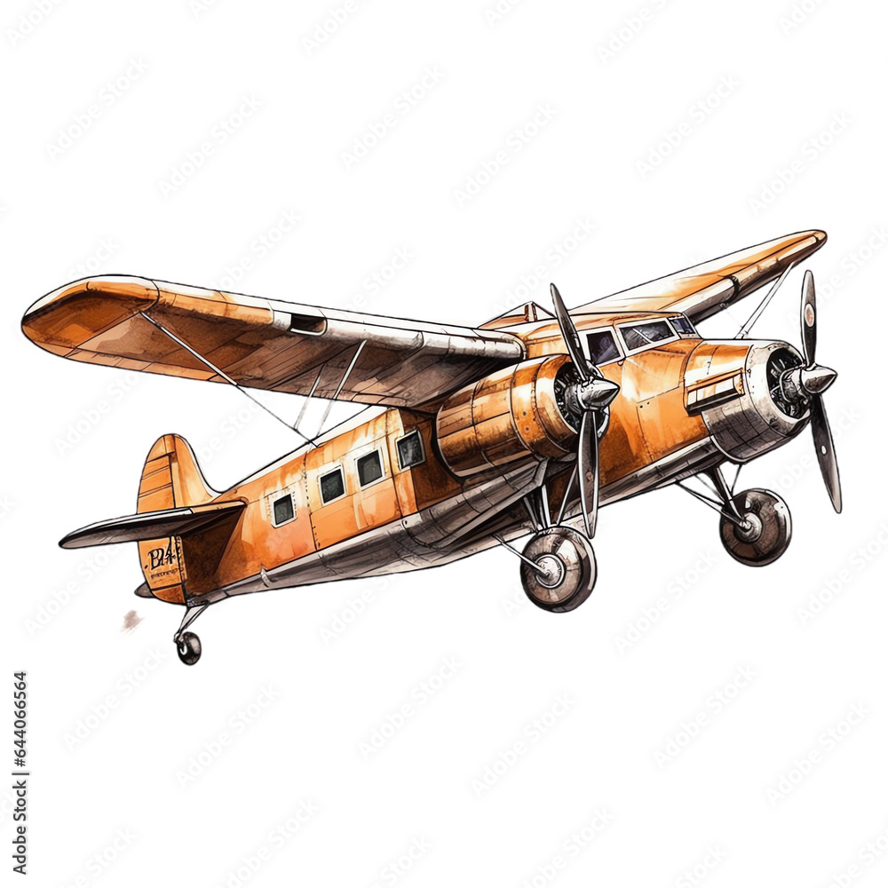 Vintage Airplane in Hand-Drawn Style, Retro Aviation and Classic ...