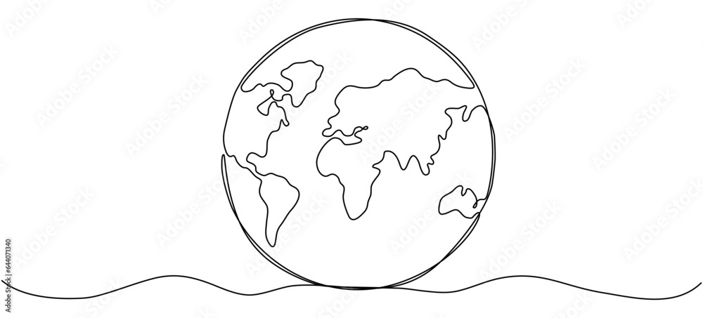 Continuous Earth line drawing symbol. World map one line art. Earth ... Continuous Earth line drawing symbol. World map one line art. Earth ...