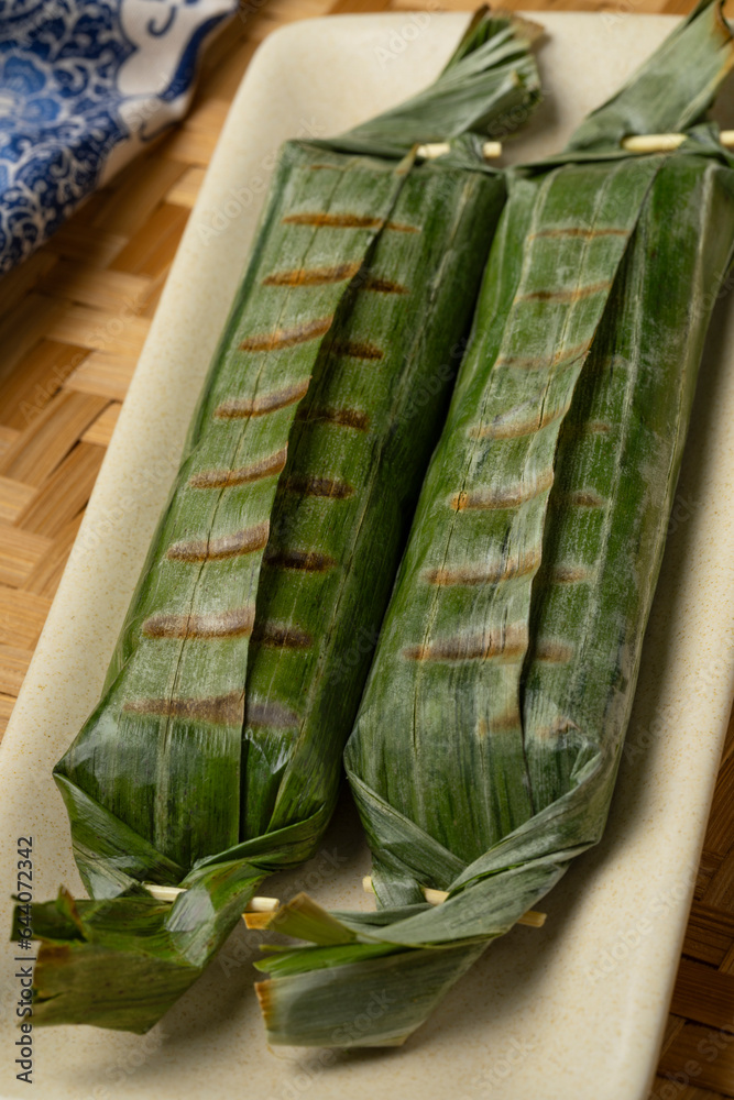 Whole grilled Lemper Ayam, an Indonesian savoury snack made of ...