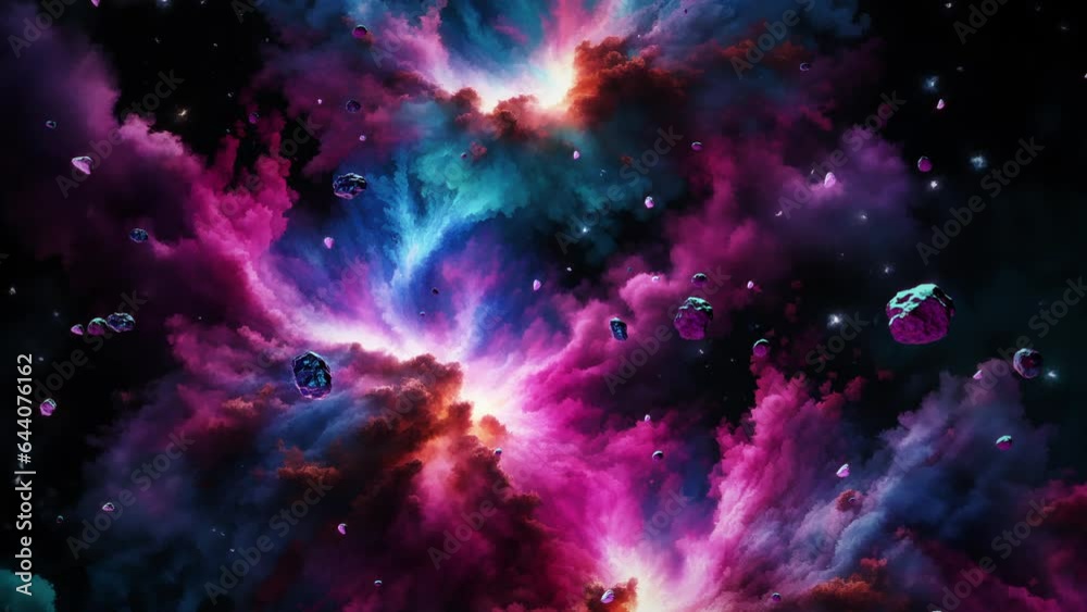 Space travel to abstract alien pink blue nebula milky way in deep space ...