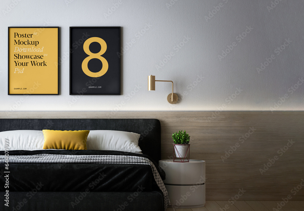 Two Posters in Bedroom Mockup Stock Template | Adobe Stock