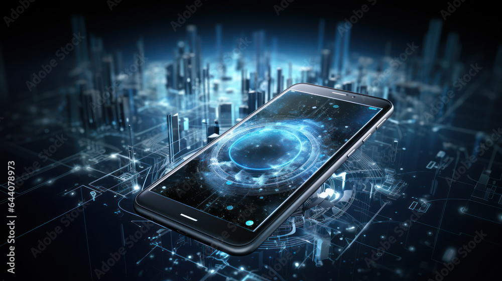 High-Tech Futuristic Phone with Touch Screen Display Controls, Smart ...