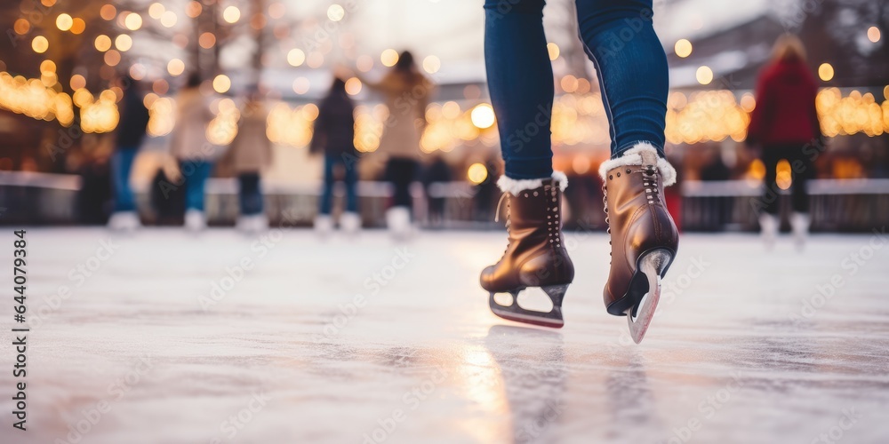 People ice skating on the ice before christmas. Generative AI Stock ...
